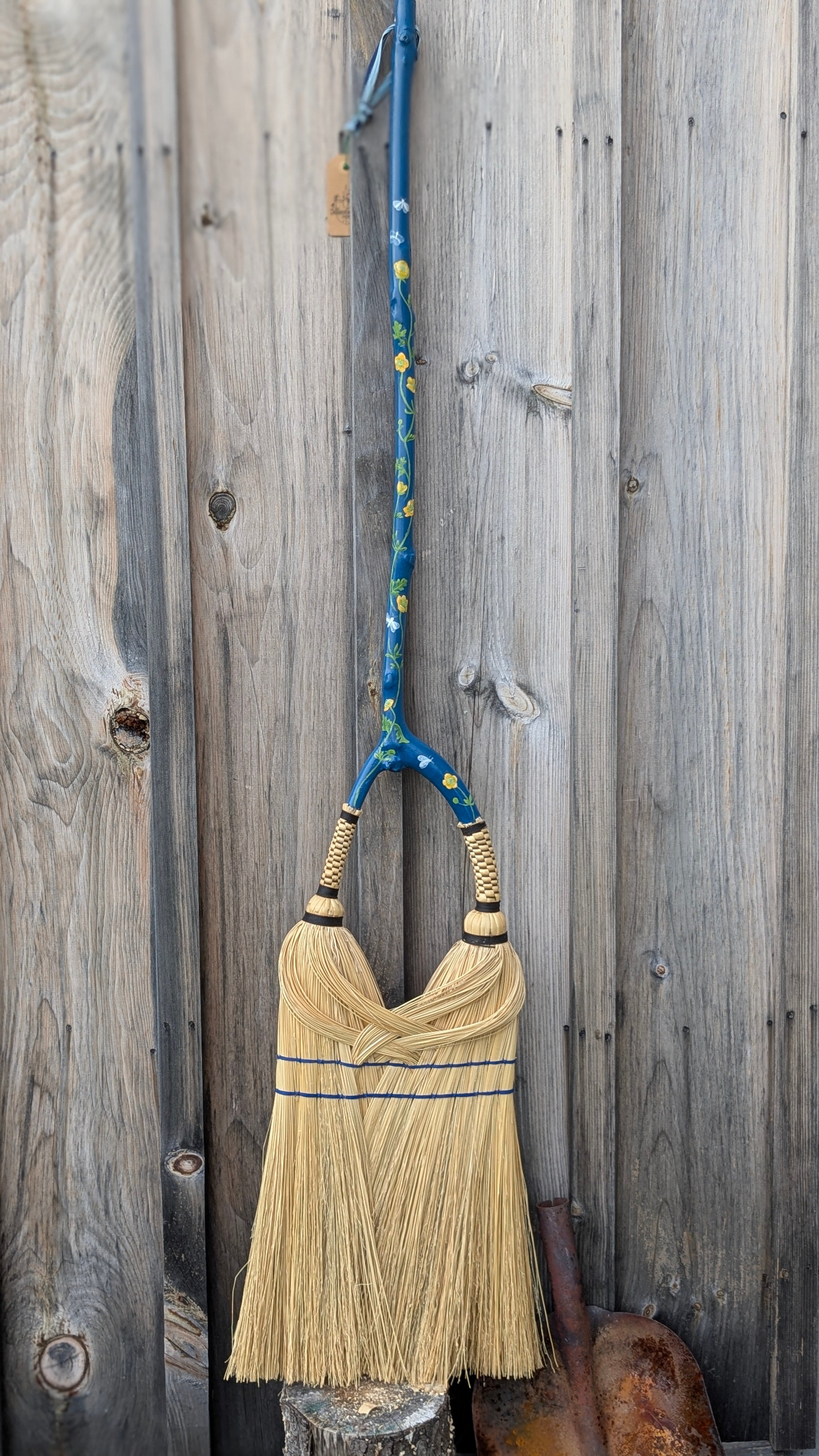 The “Ranucula and Moths” Double-Headed Wedding Broom | BrokenShovel Brooms